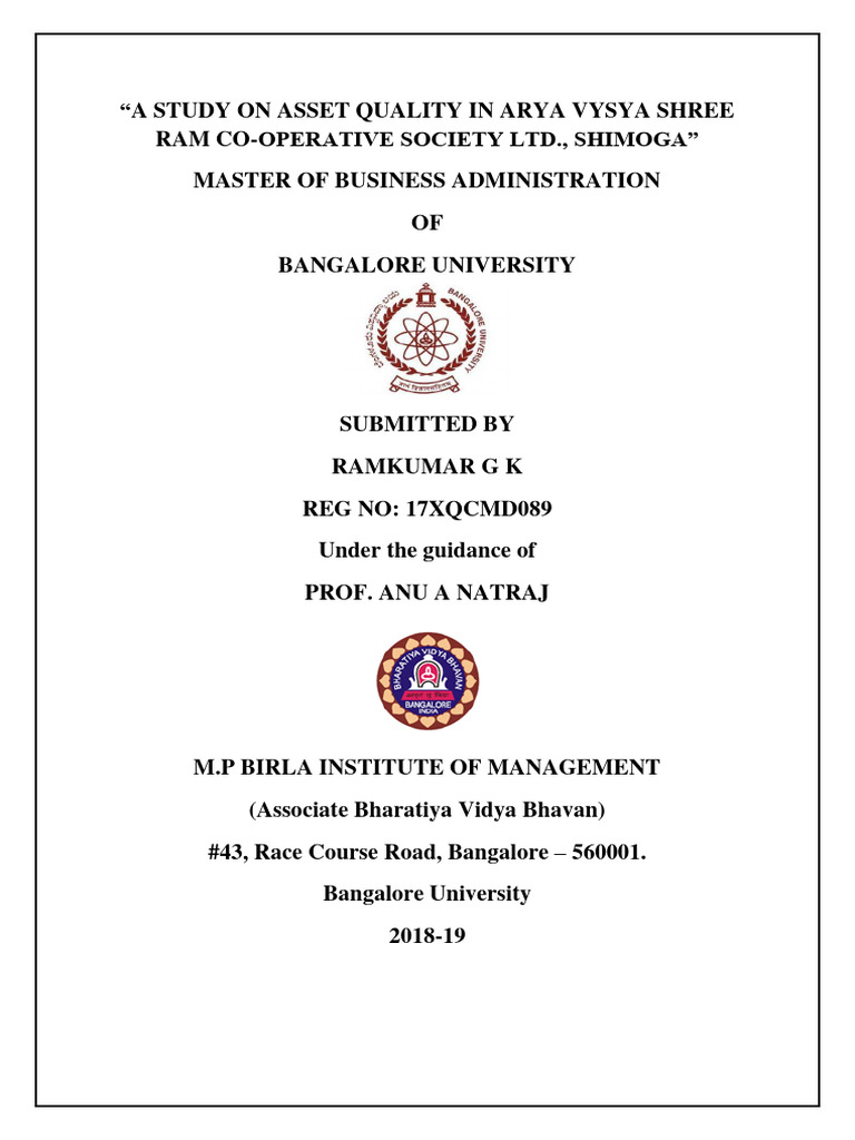 Ramkumar G K 17XQCMD089 Project | PDF | Cooperative | Banks