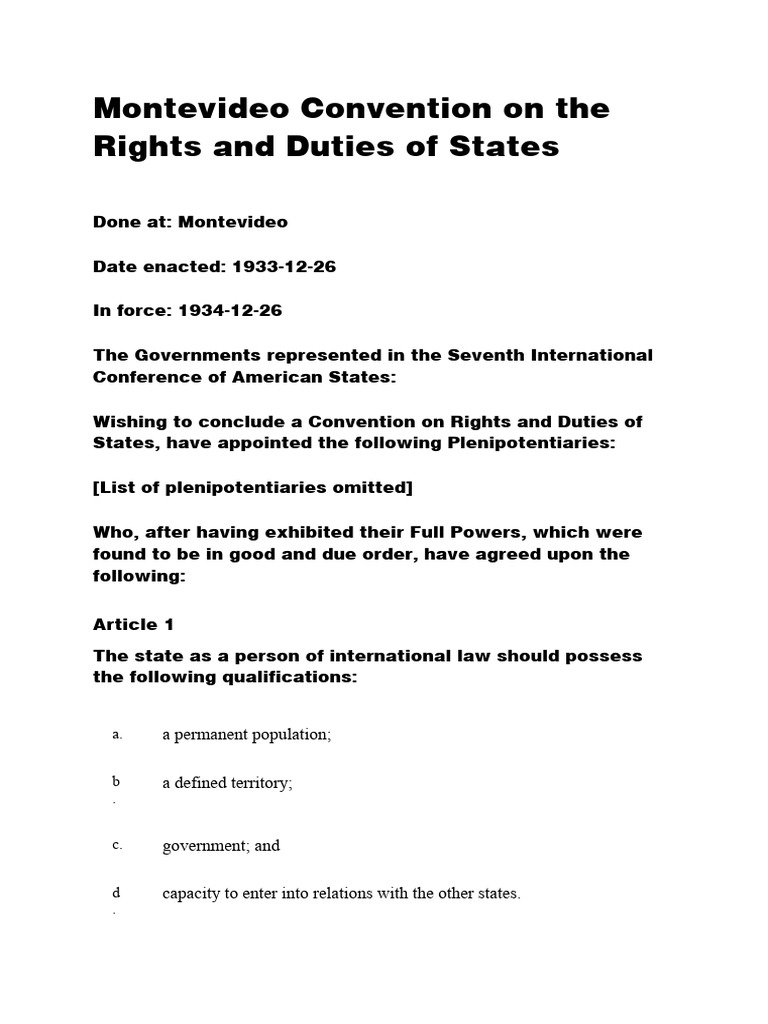 Montevideo Convention On The Rights and Duties of States | PDF ...