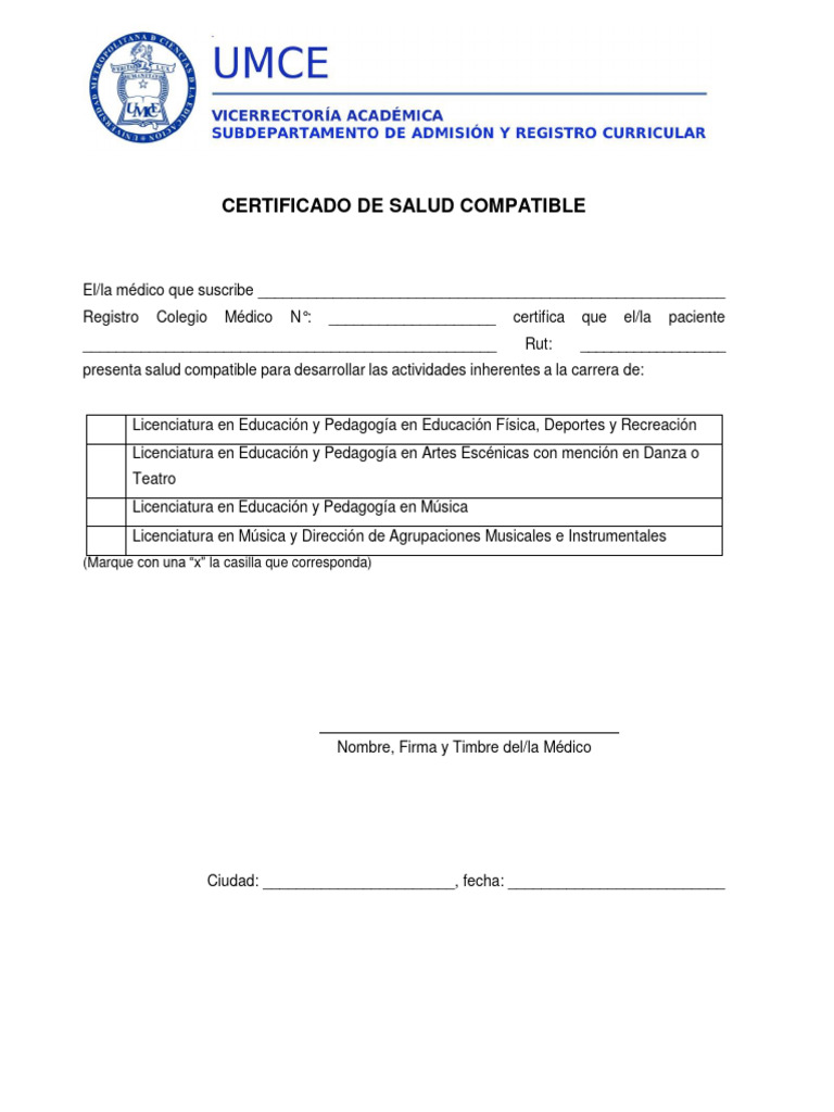 Formato Certificado de Salud Compatible Proceso 2024 | PDF | Salud y ...
