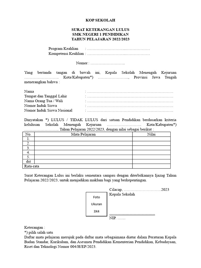 Contoh Format SKL Tahun 2023 | PDF | Olahraga & Rekreasi | Seni