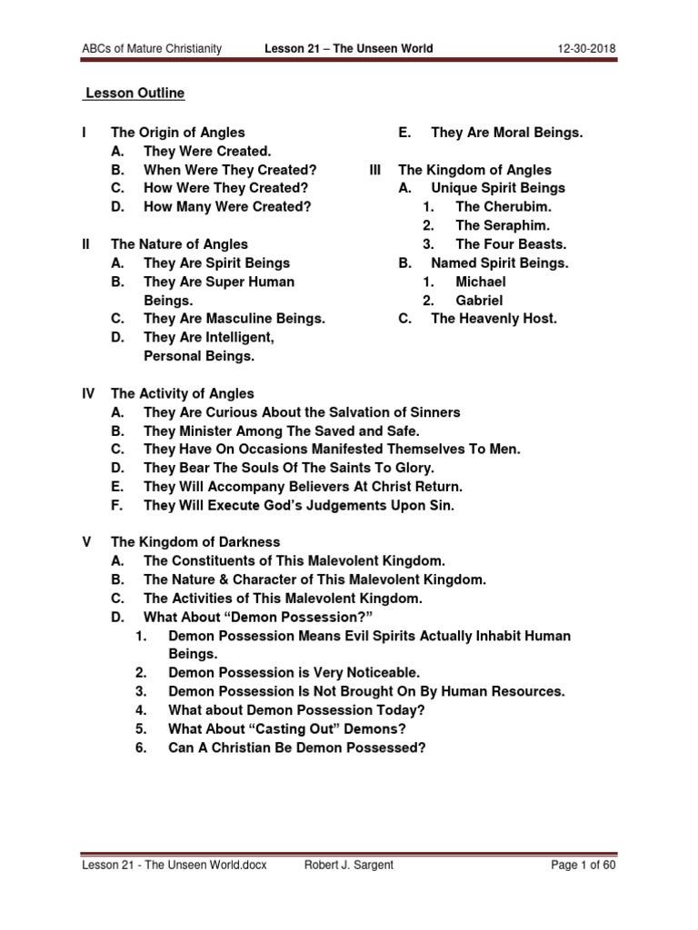 Lesson 21 - The Unseen World | PDF | Angel | Demons