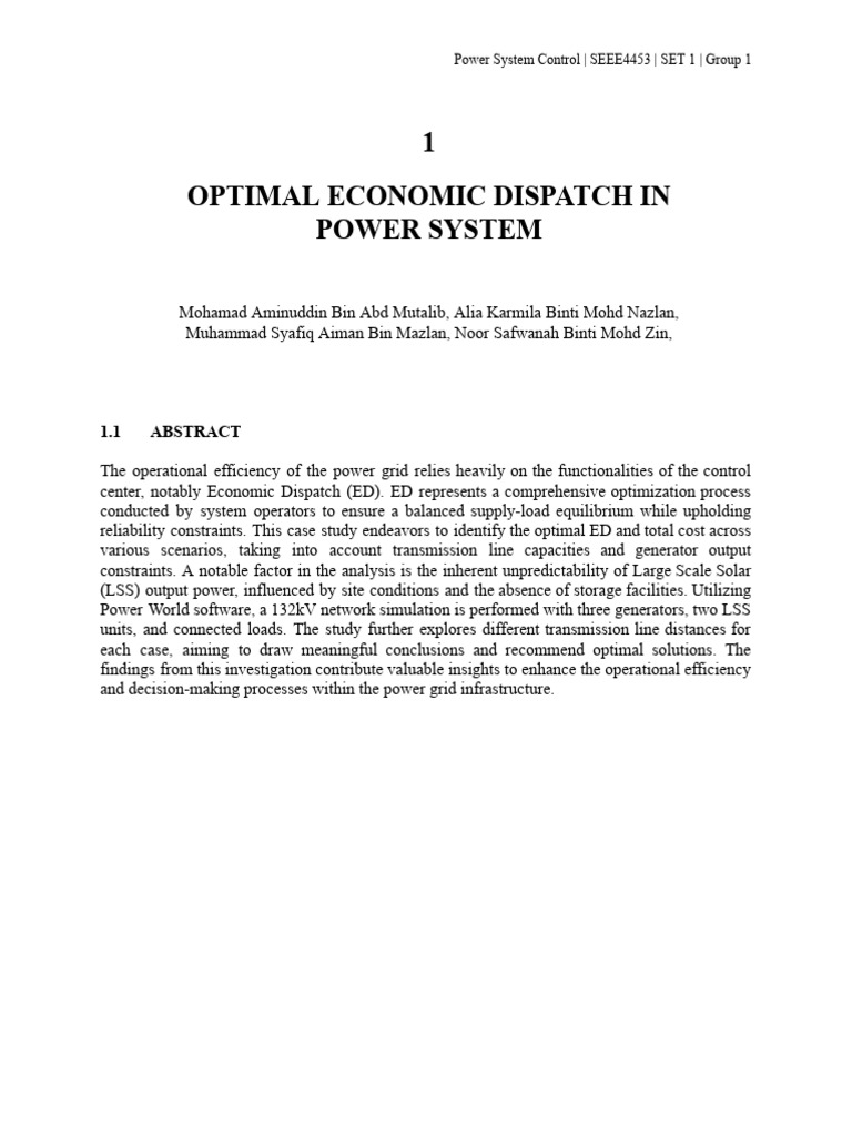 5. OPTIMAL ECONOMIC DISPATCH IN POWER SYSTEM | PDF | Electrical Grid | Electric Power Transmission