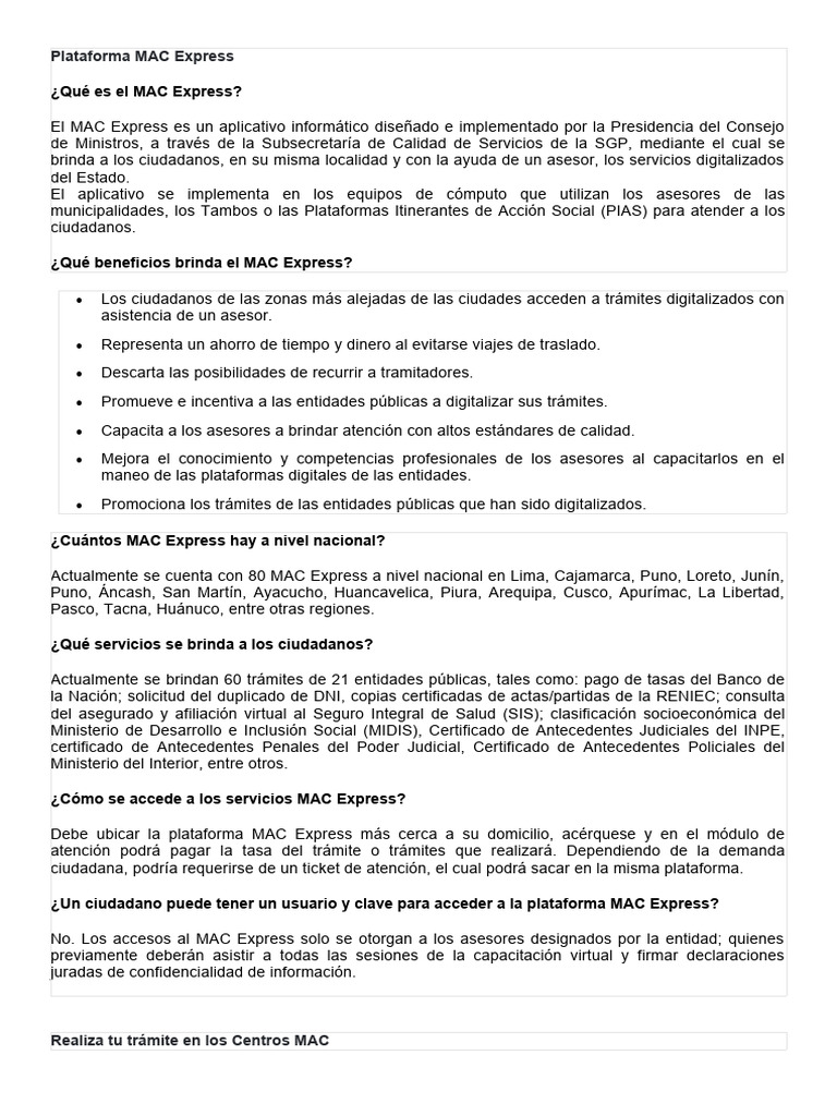 Plataforma MAC Express | PDF