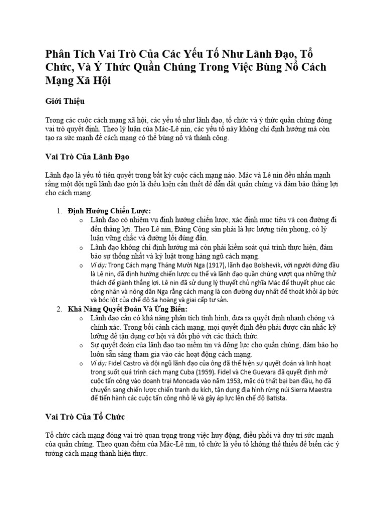 Phân Tích Vai Trò Của Các Yếu Tố Như Lãnh Đạo | PDF