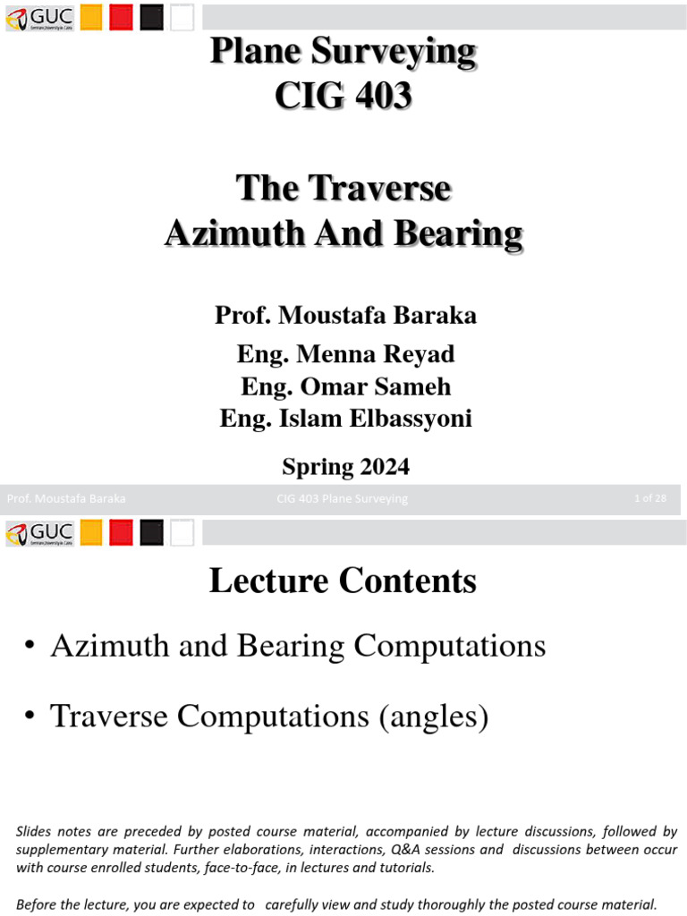 CIG403 - Plane Surveying - Traverse - Azimuth and Bearing (Lecture slides) | PDF | Surveying ...