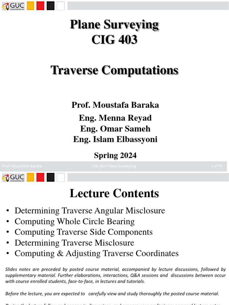 CIG403 - Plane Surveying - Traverse Computations (Lecture Slides) | PDF ...