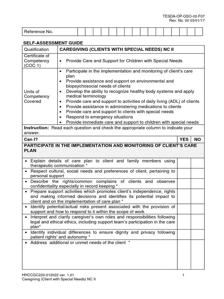 3 SAG - Caregiving (CWSN) NC II - COC1 | PDF | Hygiene | Caregiver