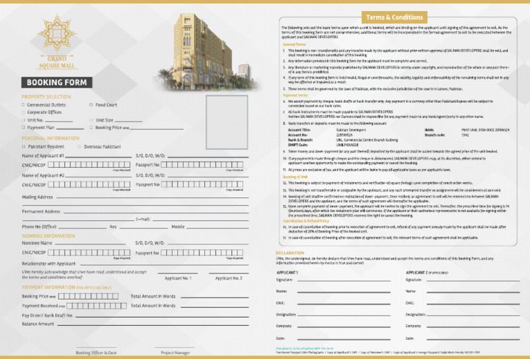 Booking Form FRONT& Back | PDF