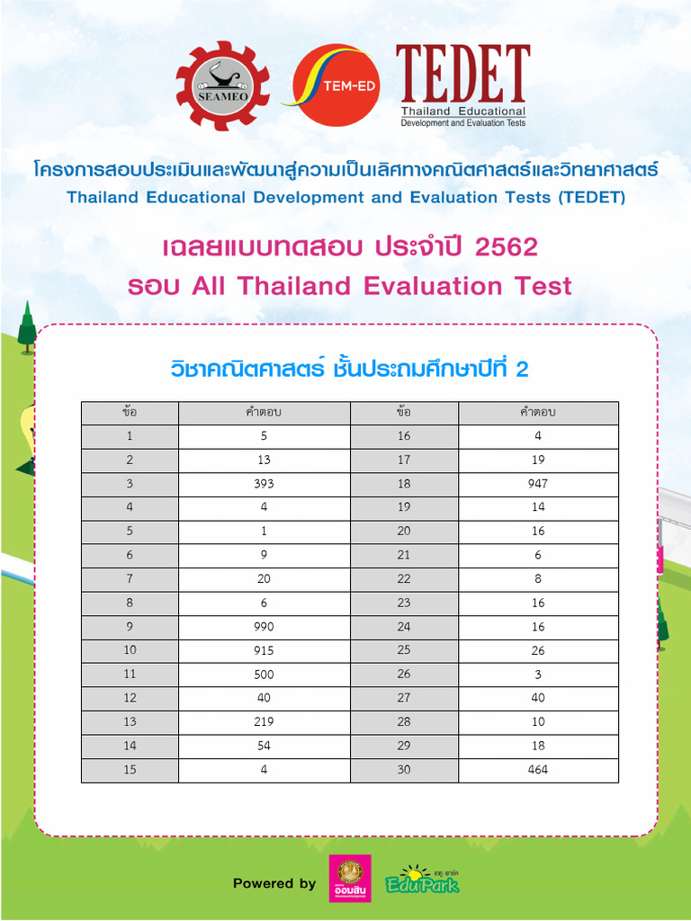 Answer TEDET62 Math G2 | PDF