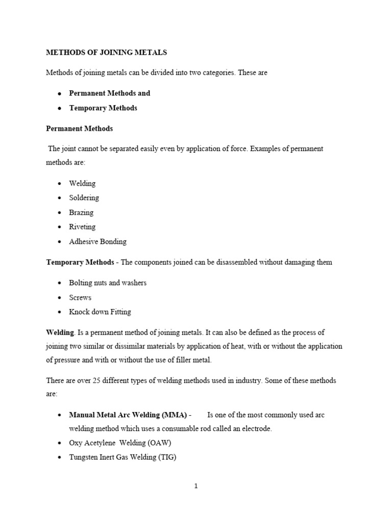 Methods of Joining Metals A | PDF | Welding | Construction