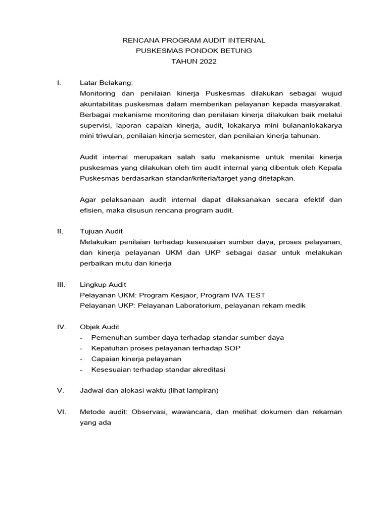 Rencana Program Audit Internal 22 | PDF