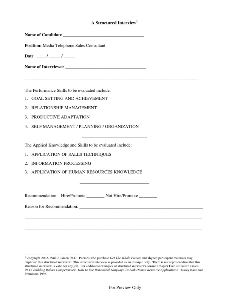 Structured Interview | PDF | Competence (Human Resources) | Goal Setting