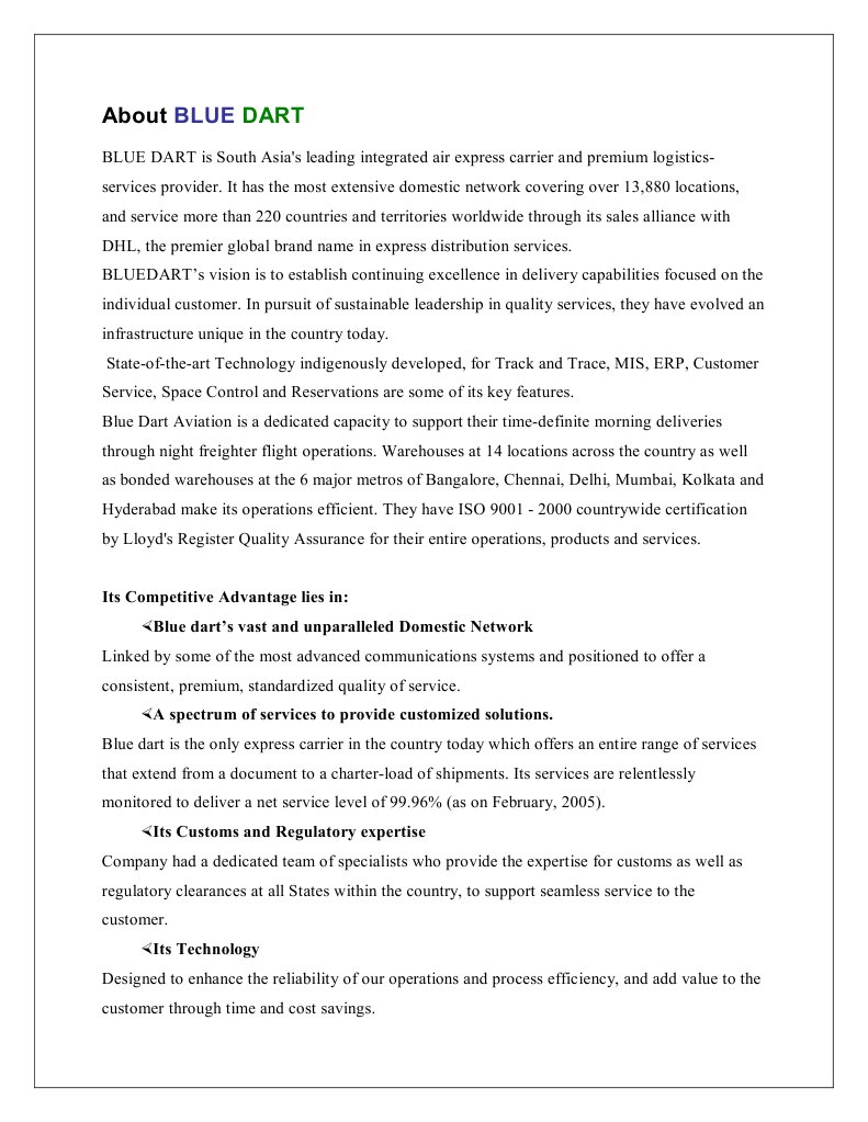 About Blue Dart | PDF | Cargo | Logistics