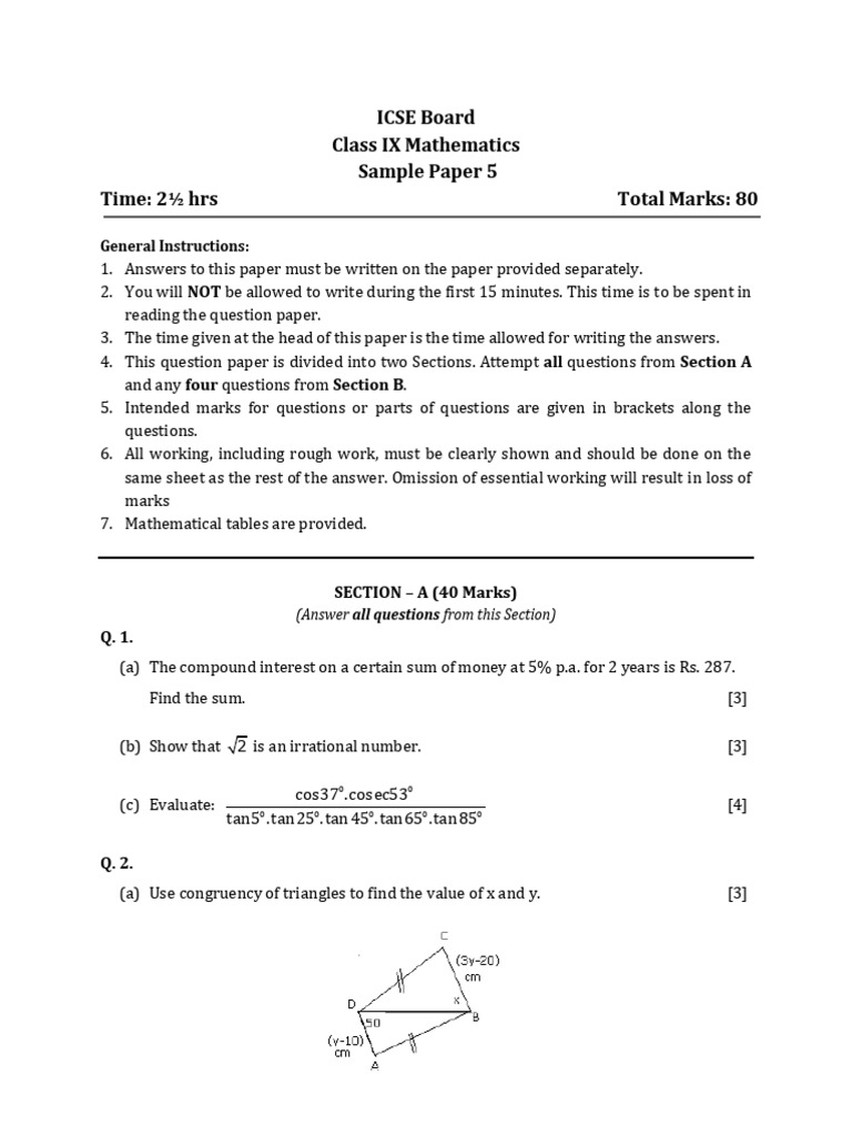 ICSE Class IX Math SP - P | PDF | Area | Triangle