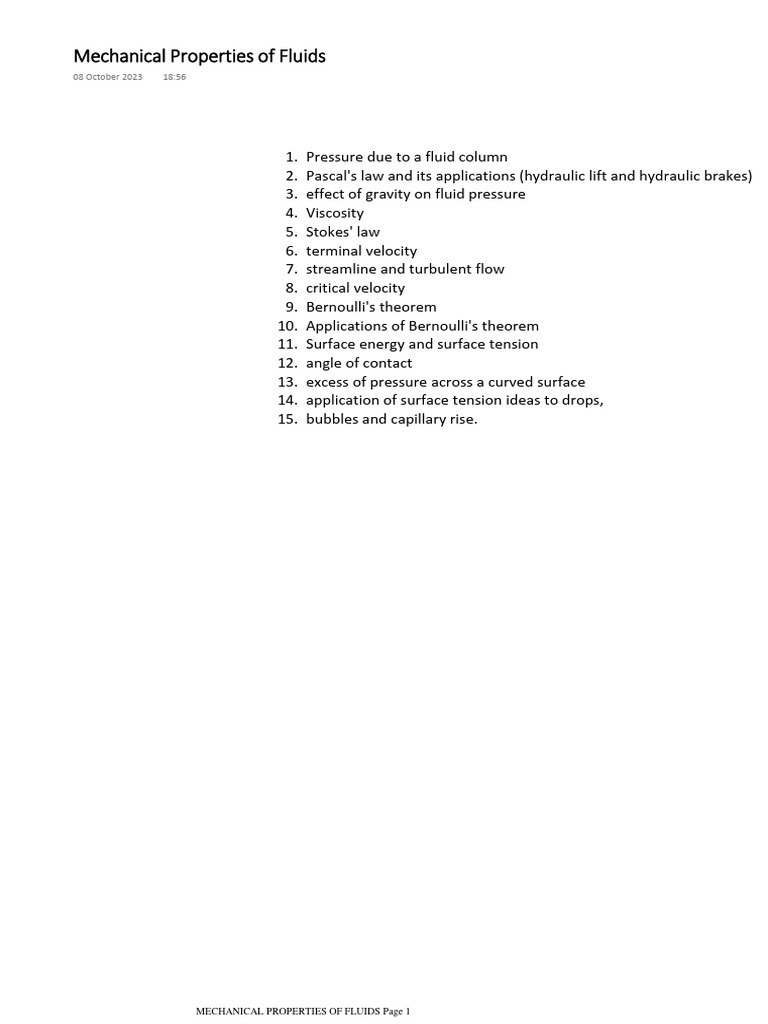 Fluid Pressure and Mechanical Properties | PDF | Fluid Mechanics | Pressure