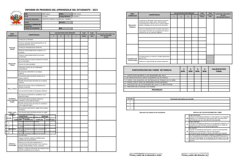 FORMATO LIBRETA PRIMARIA 2024 | Descargar gratis PDF | Segundo lenguaje | Educación primaria