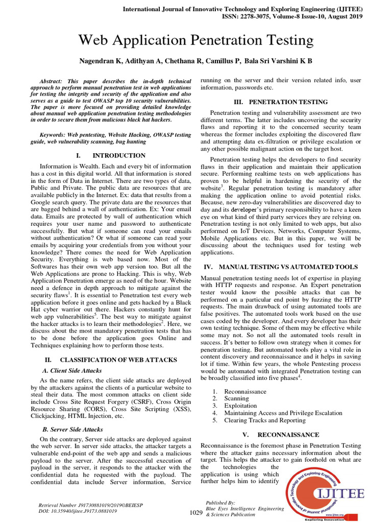 Web Application Penetration Testing | PDF | Penetration Test | World ...