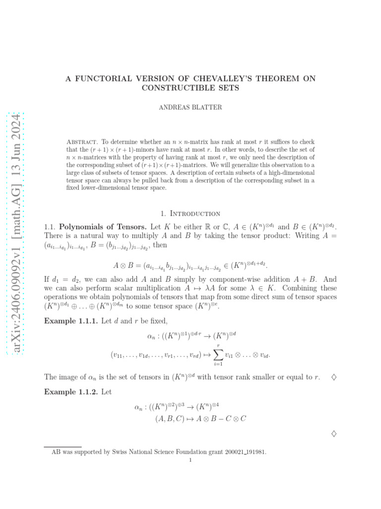 A Functorial Version of Chevalley's Theorem On Constructible Sets 2406. ...