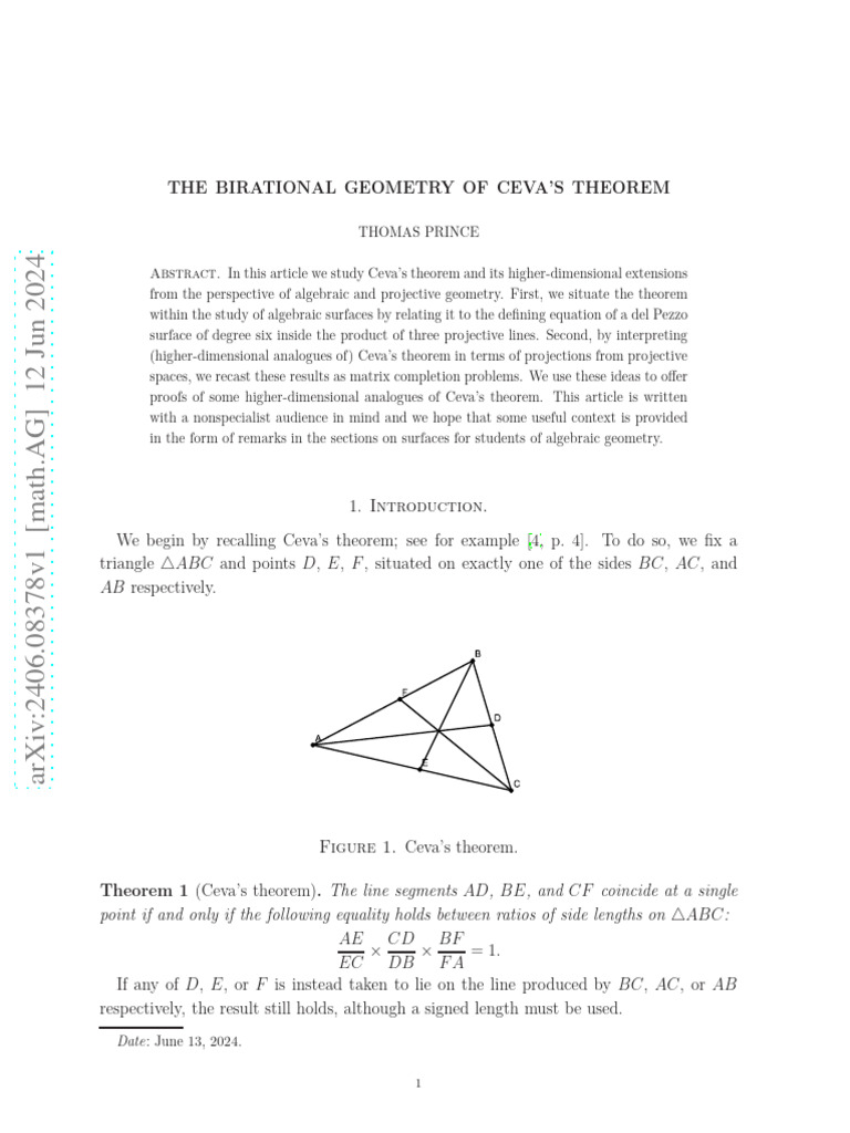 The Birational Geometry of Ceva's Theorem 2406.08378 | PDF | Matrix ...
