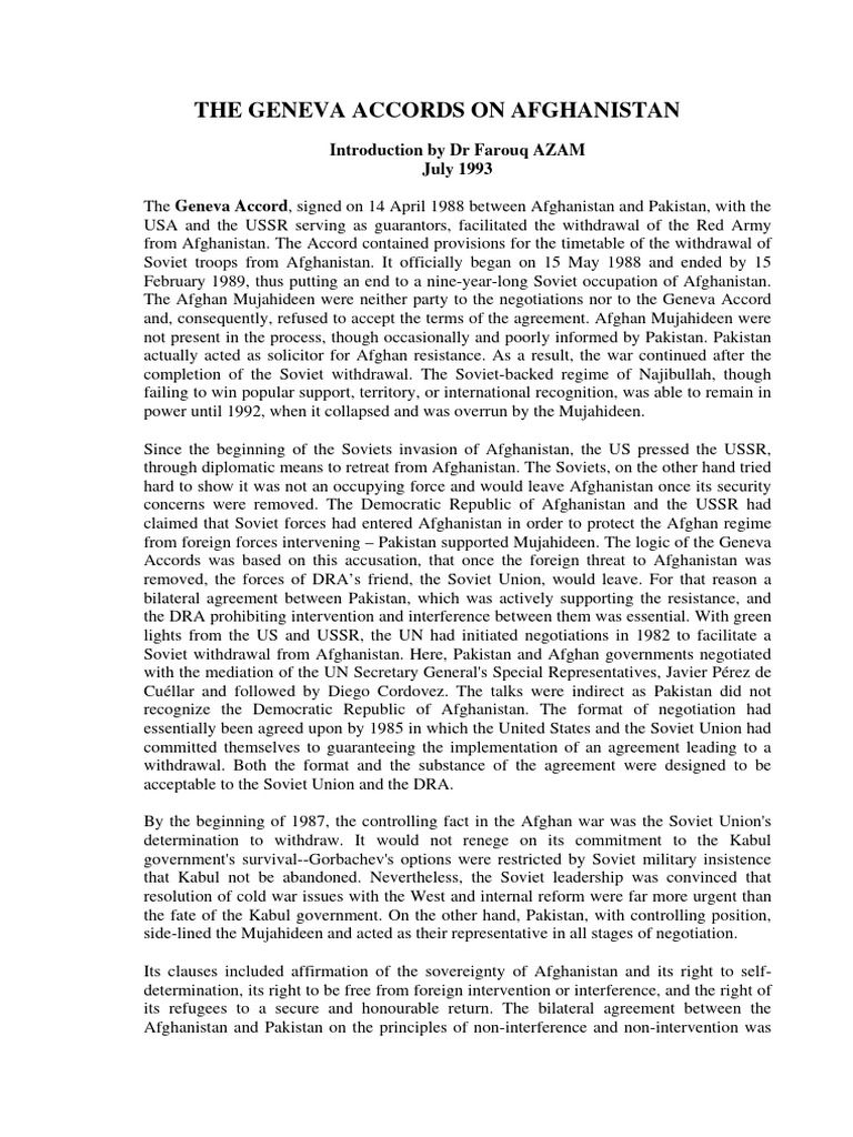 Geneva Accords: Afghanistan-Pakistan 1988 | PDF | Soviet–Afghan War ...