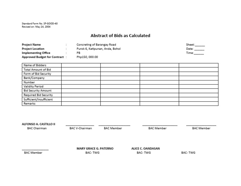 Abstract of Bids as Calculated | PDF
