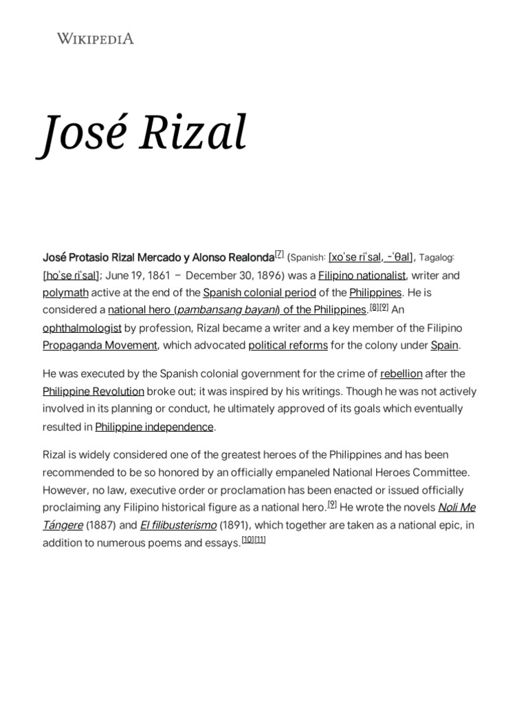 José Rizal - Wikipedia | PDF