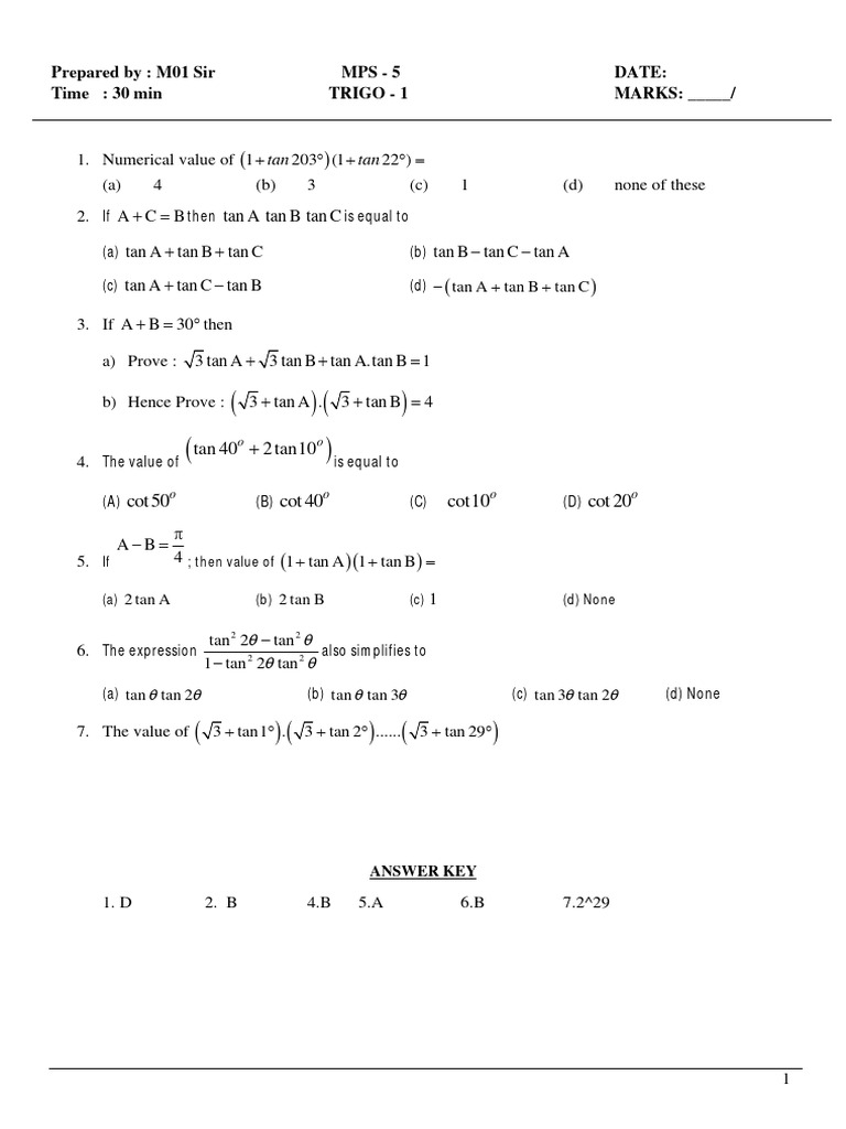 Jee Maths Trignometry Practice Problems. | PDF
