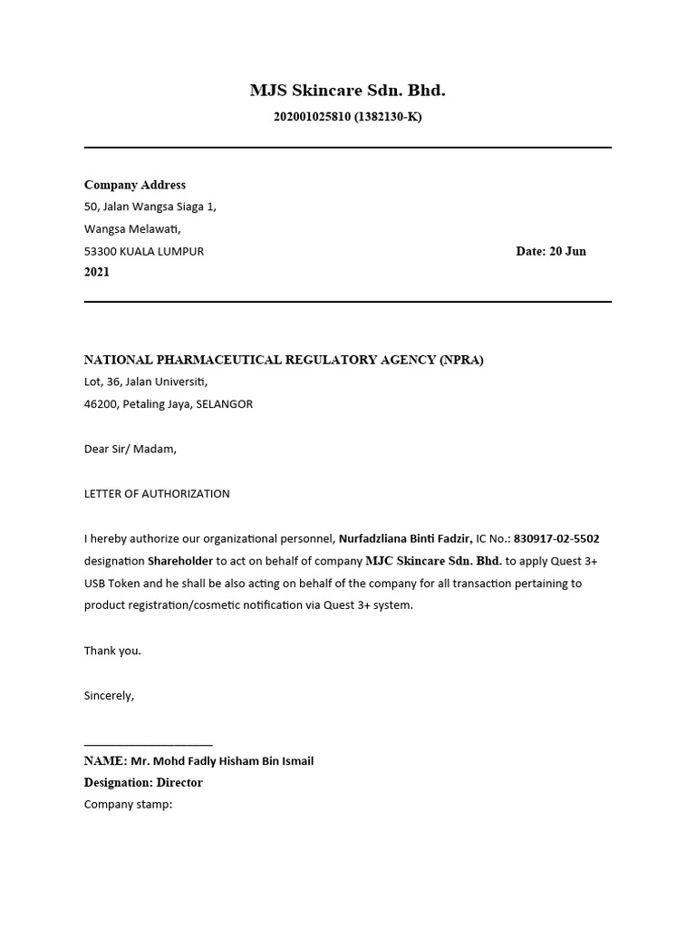 NPRA - Letter of Authorization | PDF