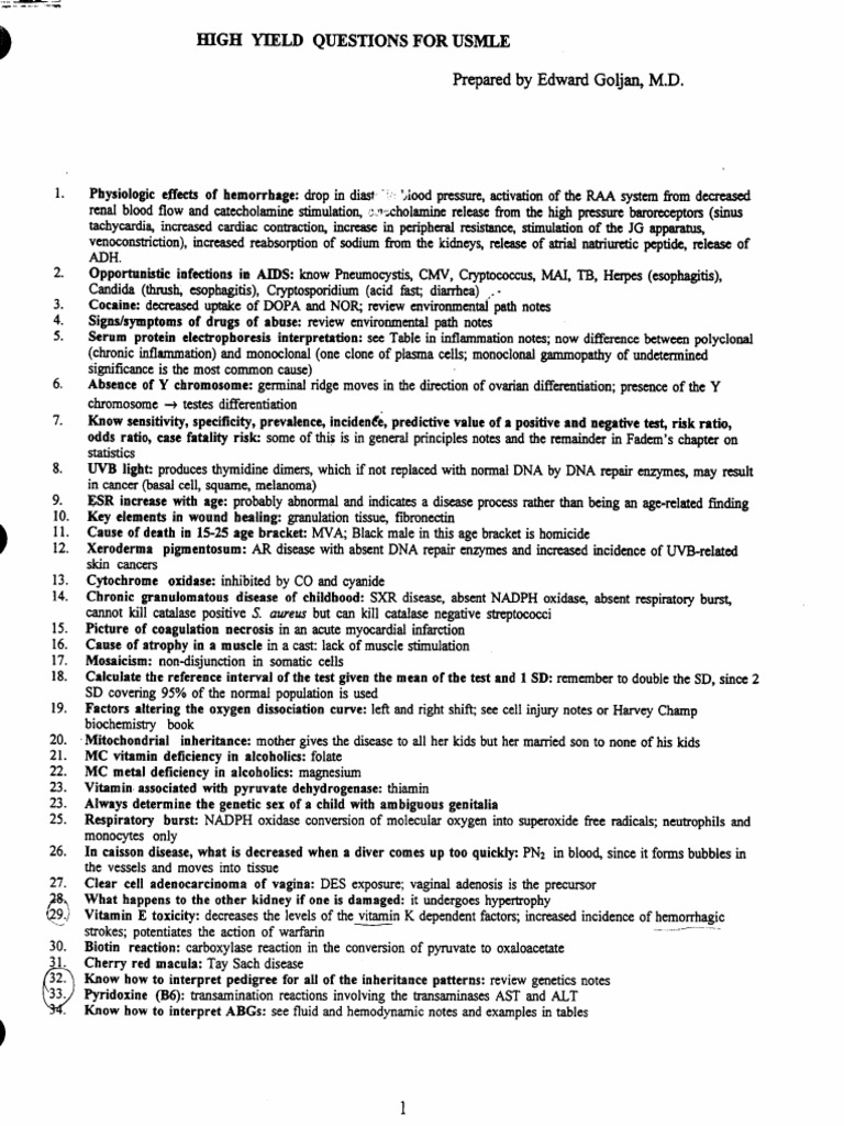 Goljan High Yield Questions For Usmle Step 1 PDF LNW DR Notes | PDF