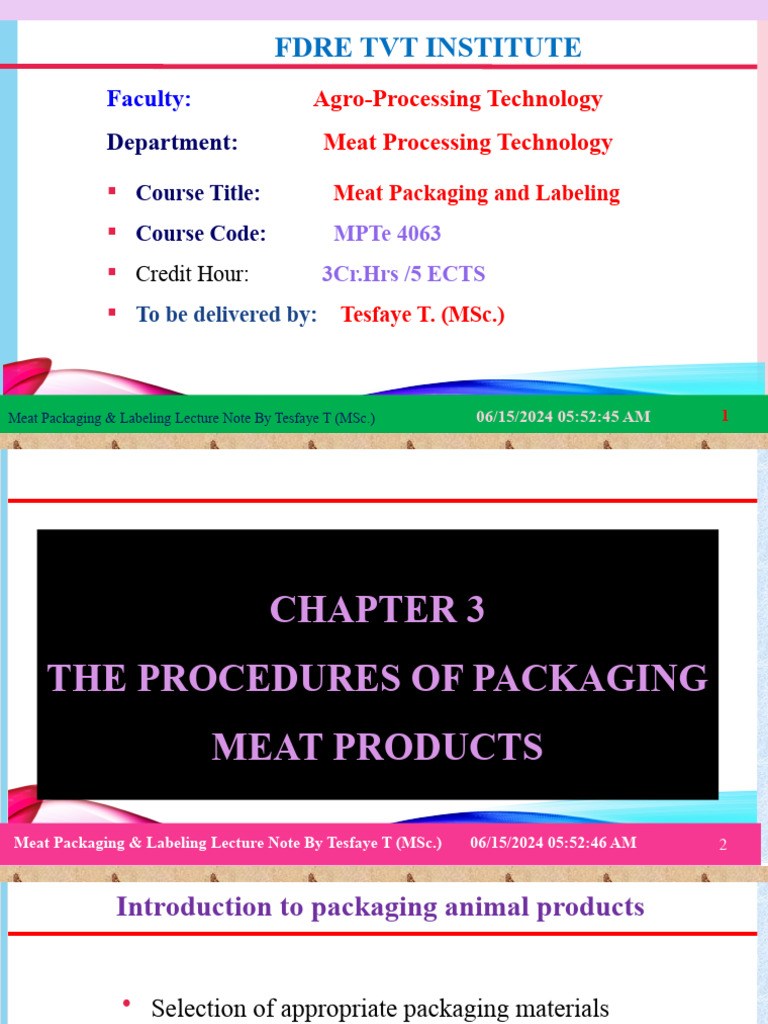 CHAPTER 3-7 Packaging For Meat Processing Technology | PDF | Pork | Beef