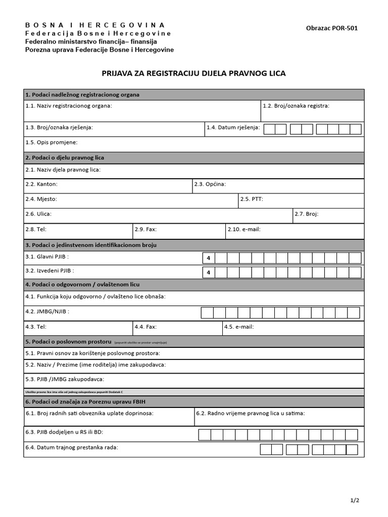 Obrazac Por 501 Bos | PDF