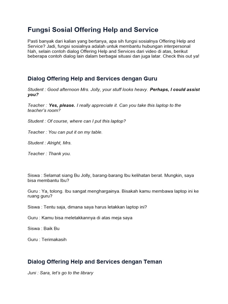 Fungsi Sosial Offering Help and Service | PDF | Karier & Perkembangan ...