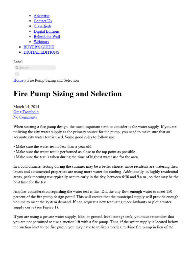 Fire Pump Sizing and Selection - Phcppros | PDF | Fire Sprinkler System | Pump