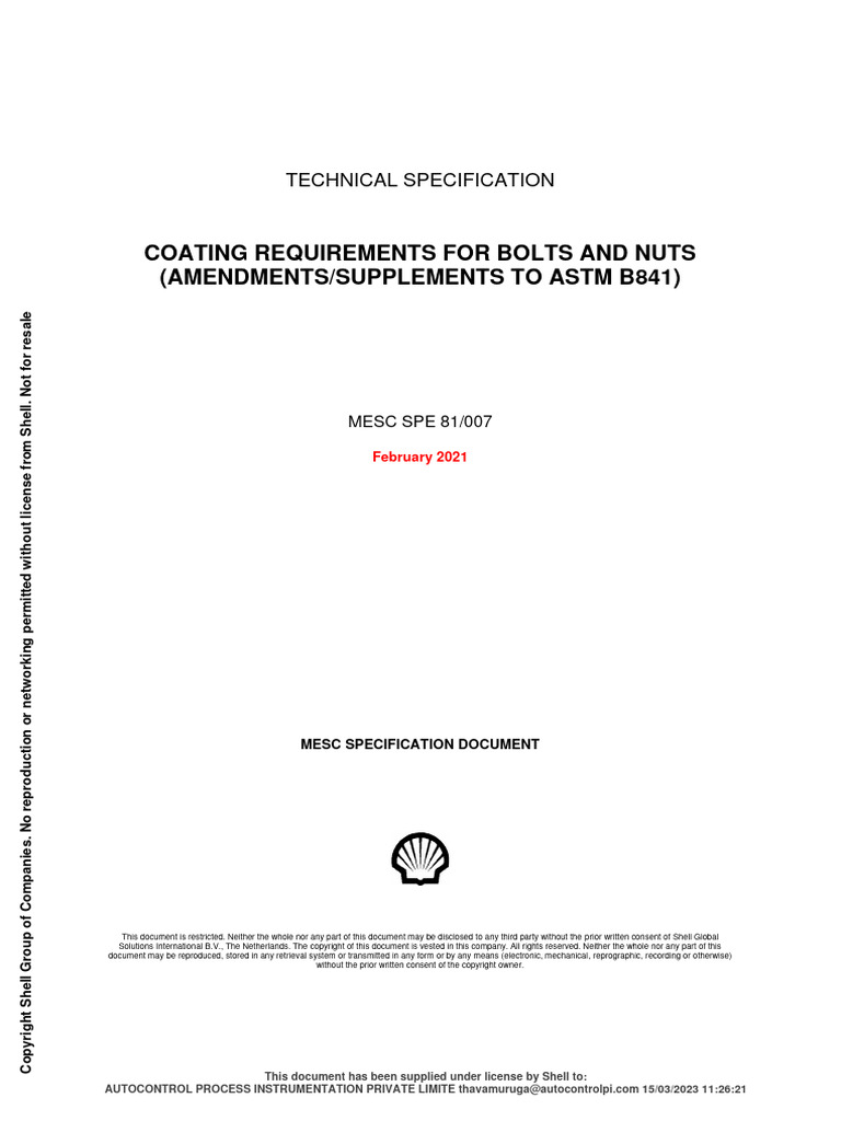 Mesc Spe 81-007 | PDF | Screw | Specification (Technical Standard)
