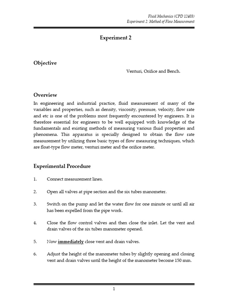 LAB MANUAL EXP 2 | PDF | Flow Measurement | Pressure Measurement
