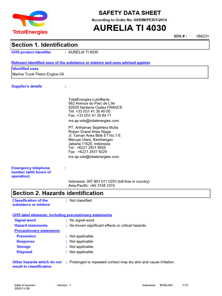 Aurelia TI 4030 Safety Data Sheet | PDF | Toxicity | Oxide