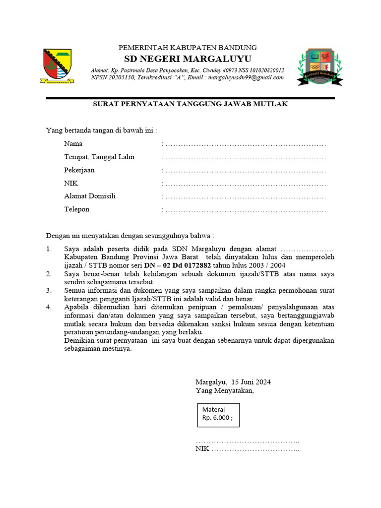 Form SPTJM Dan Pernyataan Ijazah Hilang | PDF | Karier & Perkembangan ...