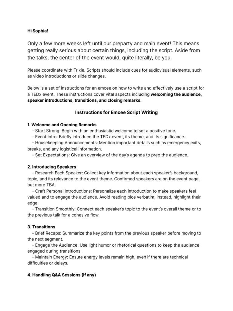 Emcee Script Guide for TEDx Events | PDF | Human Communication