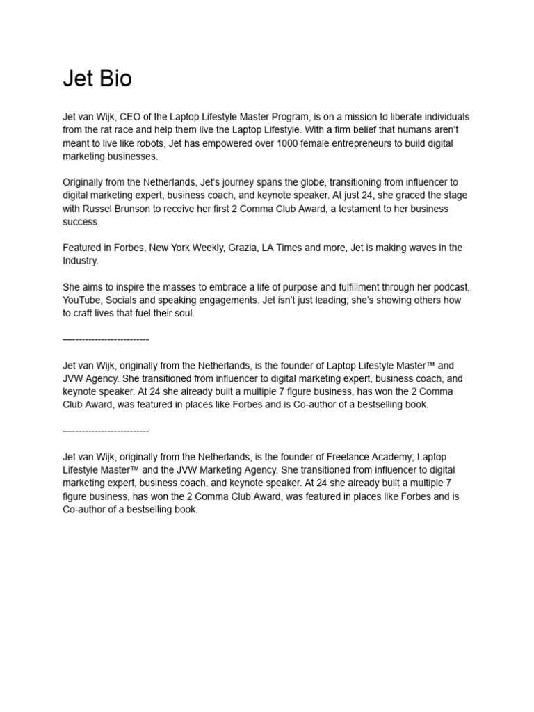 Jet Bio - Jet Van Wijk | PDF