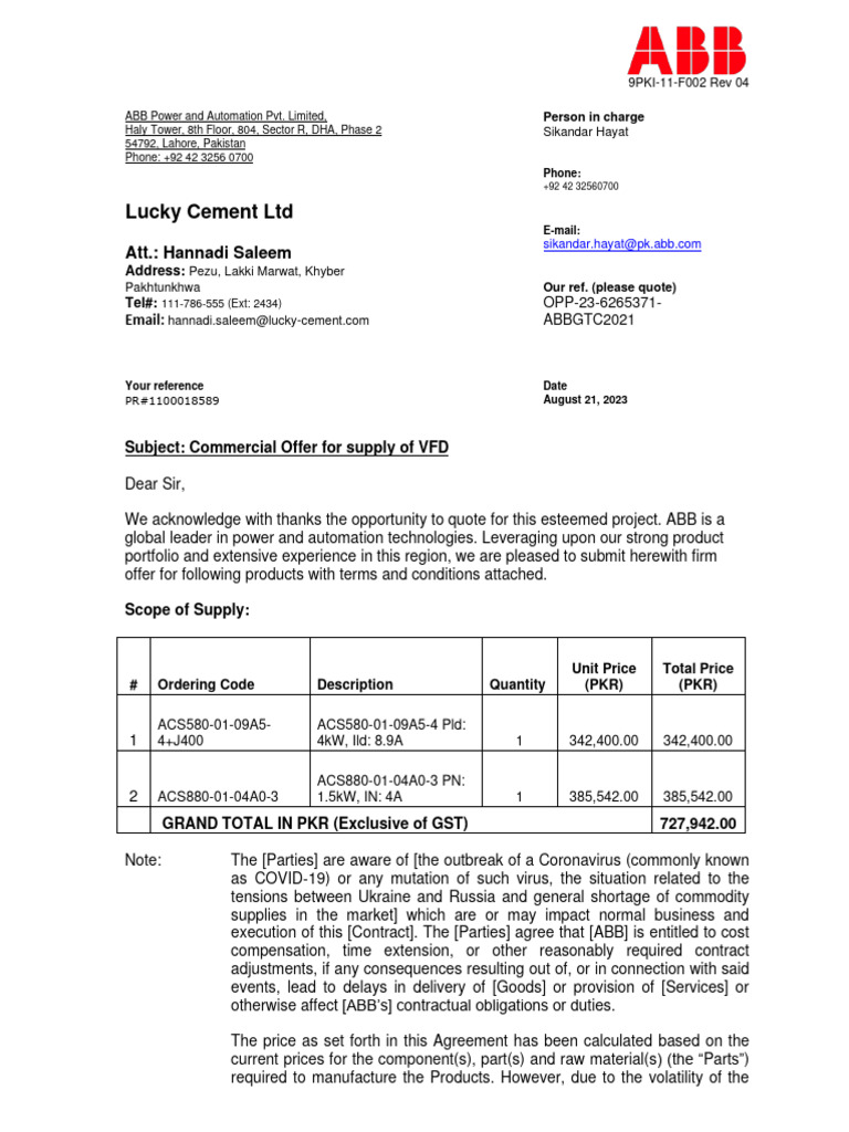 Commercial_Offer-OPP-23-6265368 | PDF | Legal Liability | Indemnity