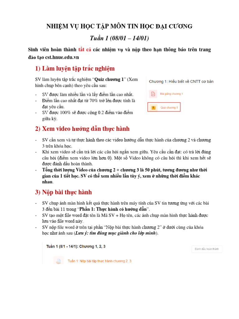 Yeu Cau Tu Hoc - Tuan 1 | PDF