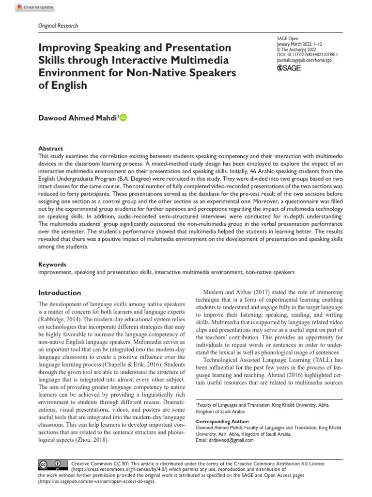 Mahdi 2022 Improving Speaking and Presentation Skills Through ...