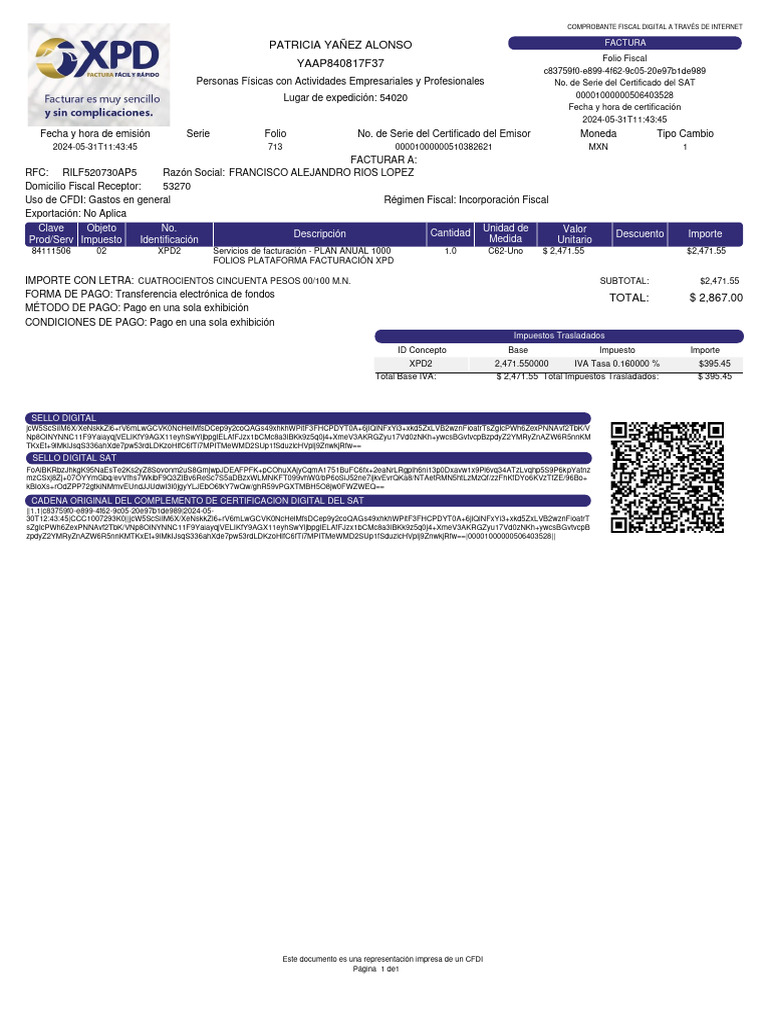 FACTURA XPD FACTURACION | Descargar gratis PDF | Factura | Economias