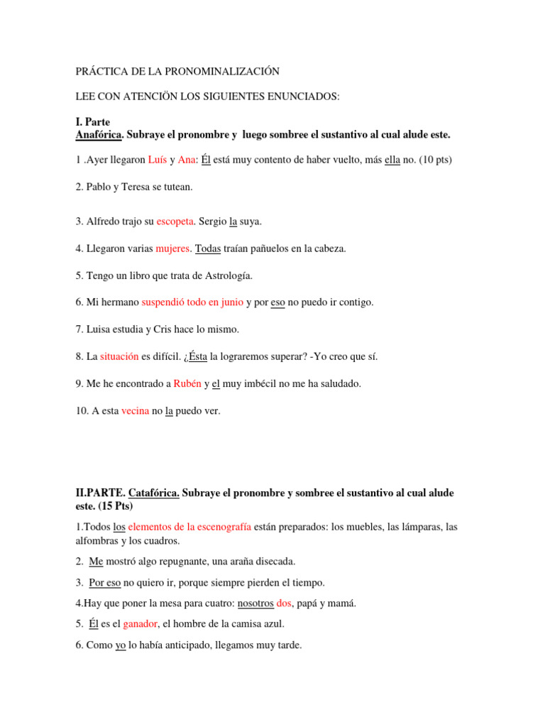 Práctica de La Pronominalización | PDF | Pronombre