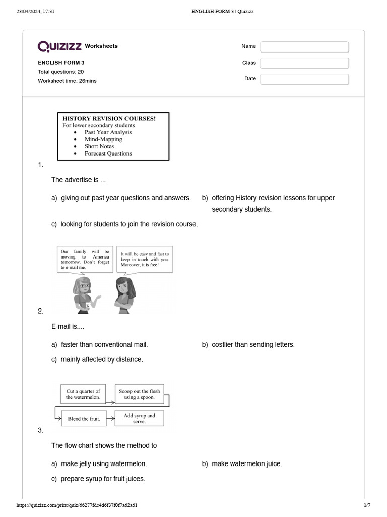 English Form 3 _ Quizizz | Download Free PDF | Online Shopping | Marketing
