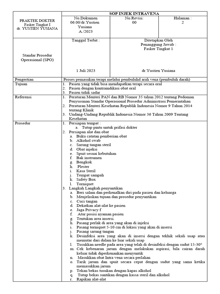 Sop Injek Intravena | PDF