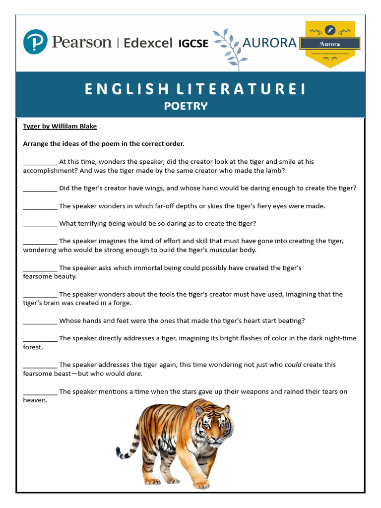 Tyger by Willilam Blake | PDF | Poetry