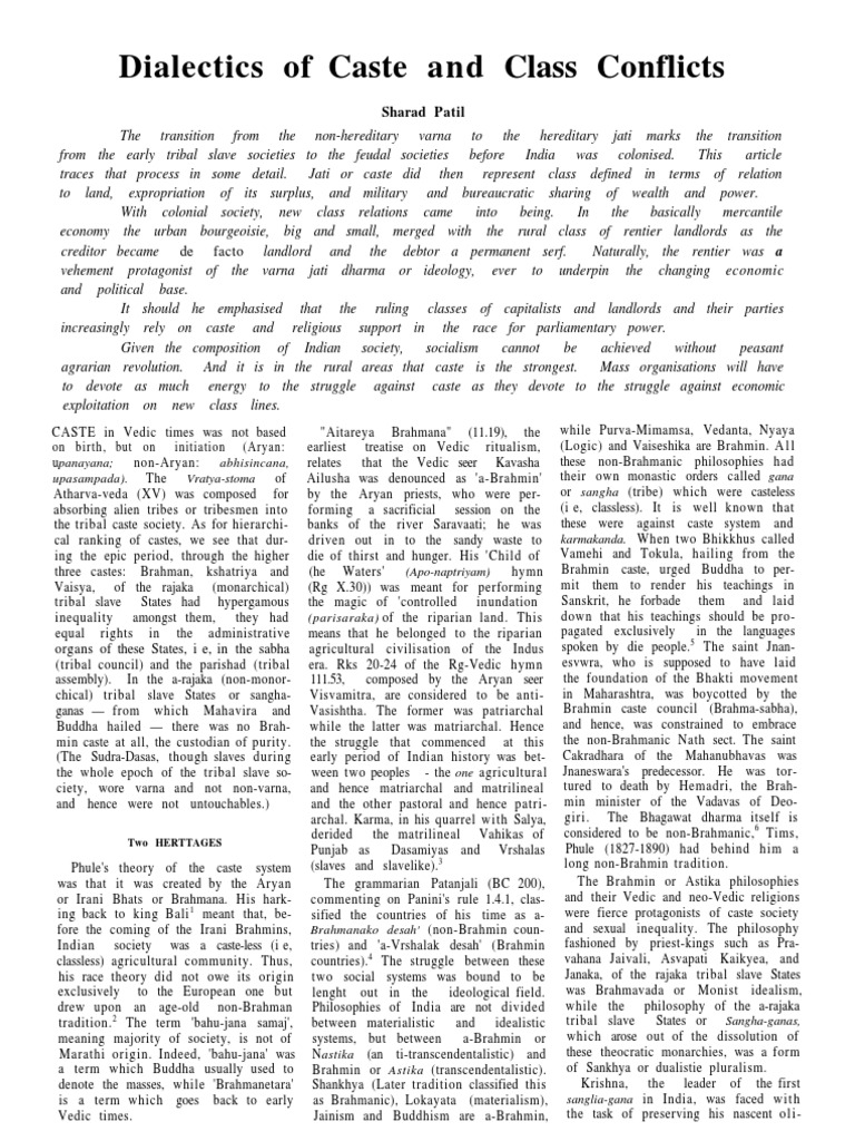 Patil - Dialectics of Caste and Class Conflicts | PDF | Caste | Left ...