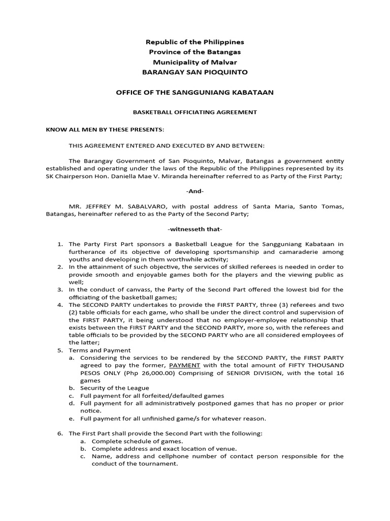 Basketball Agreement SBP | PDF | Private Law