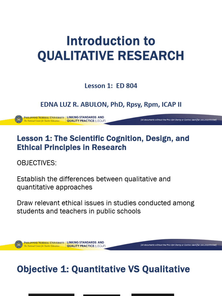 Lesson 1 - Introduction To Qualitative Research | PDF | Qualitative ...